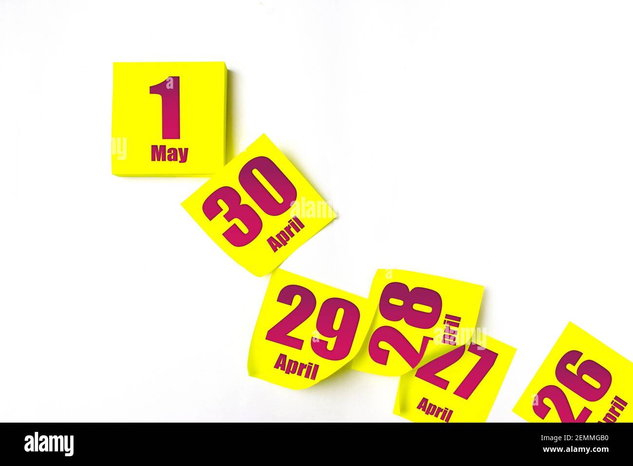 May 1st . Day 1 of month, Calendar date. Many yellow sheet of the ...