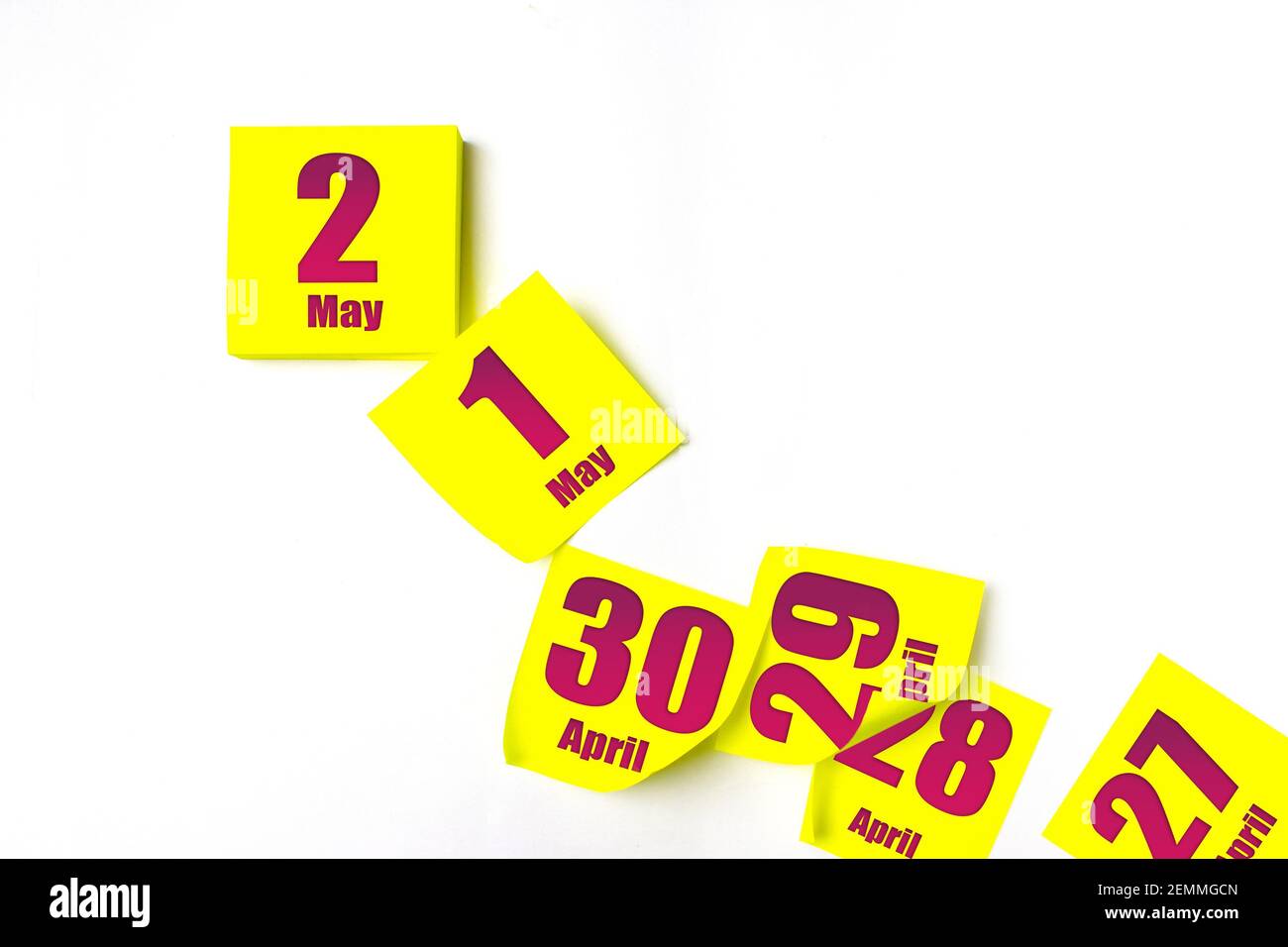 May 2nd. Day 2 of month, Calendar date. Many yellow sheet of the ...