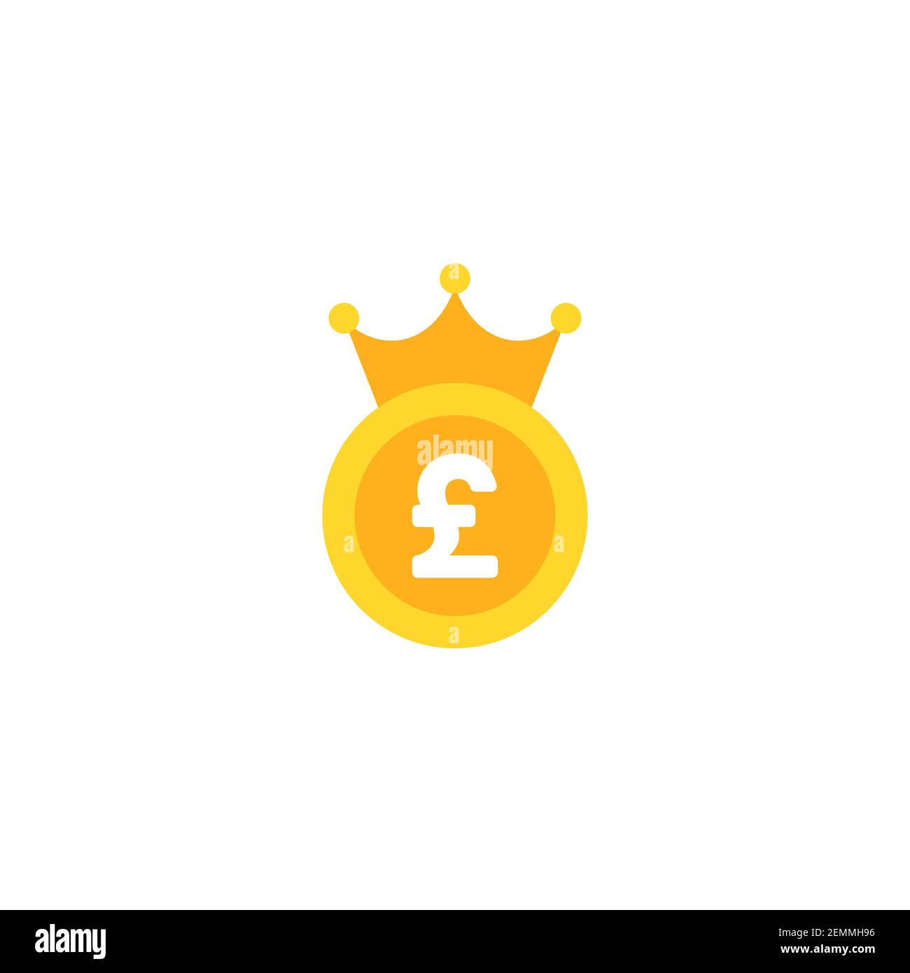 Gold pound sterling coin with royal crown. Flat icon isolated on white ...