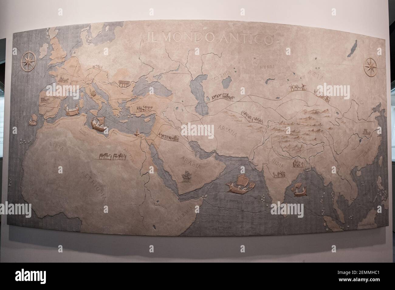 Rome, Italy C 02 05 2018: Antic world map in Palazzo Massimo alle Terme ...