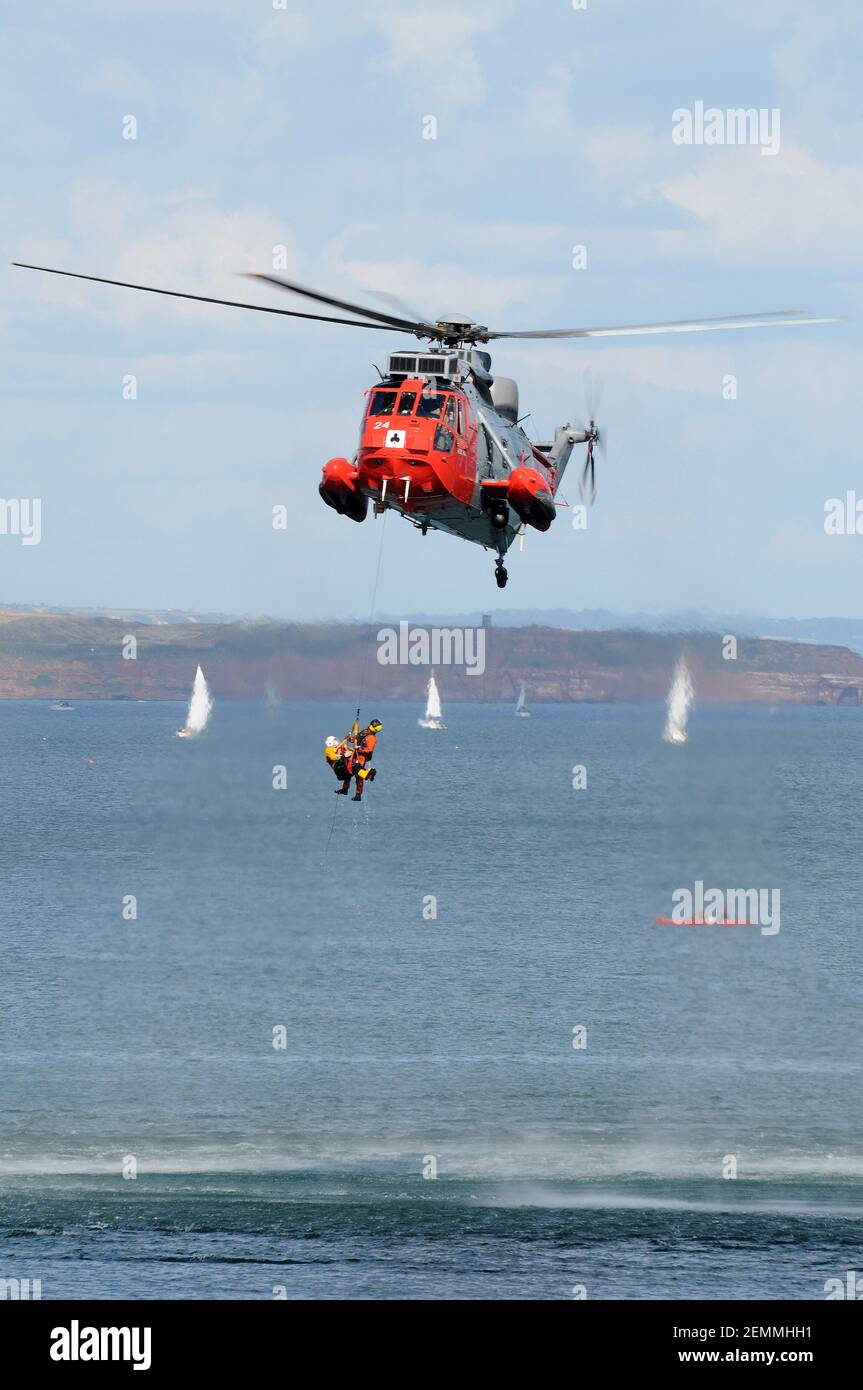 Royal Navy Rescue Sea King Helicopter rescue display Stock Photo - Alamy