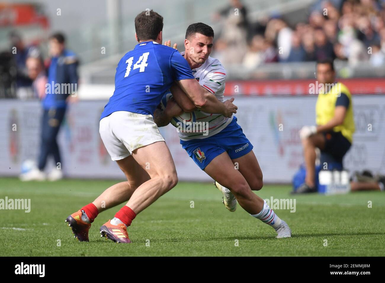 Marco Zanon Italy and Damian Penaud France Roma 16-03-2019 Stadio ...