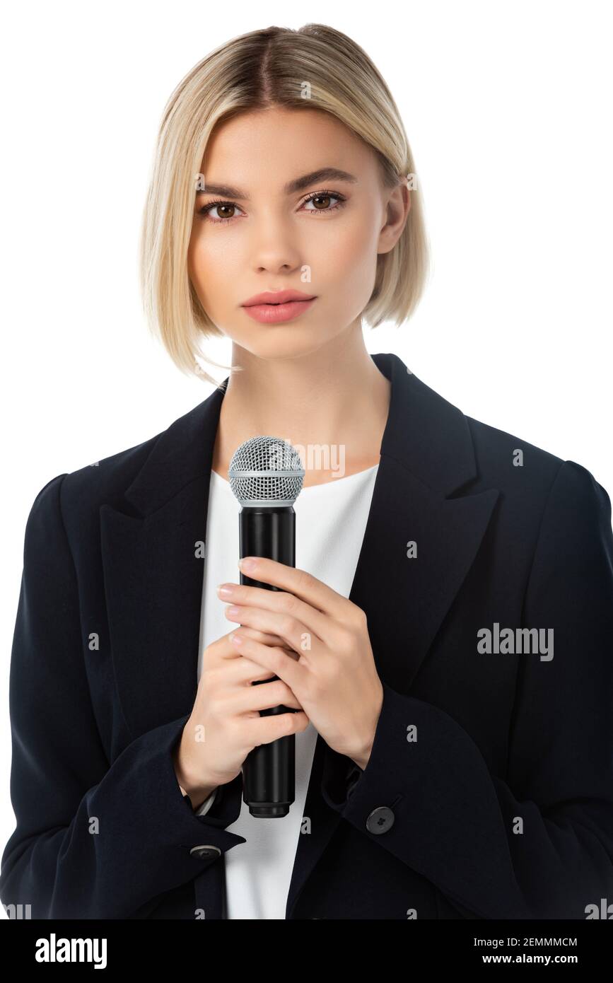 News anchor with microphone hi-res stock photography and images - Alamy