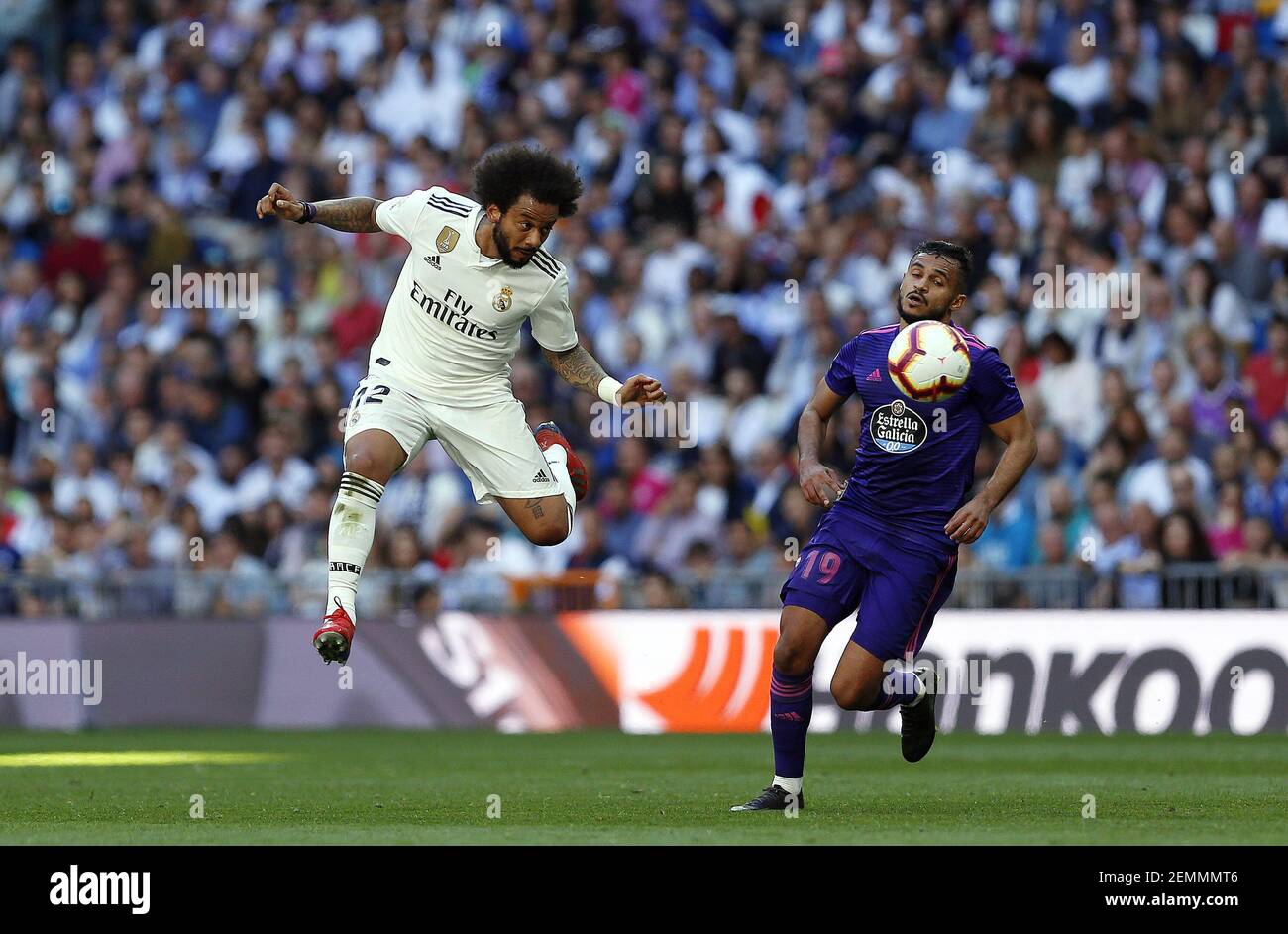 Real Madrid CF's Marcelo Vieira and RC Celta Vigo's Sofiane Boufal are ...