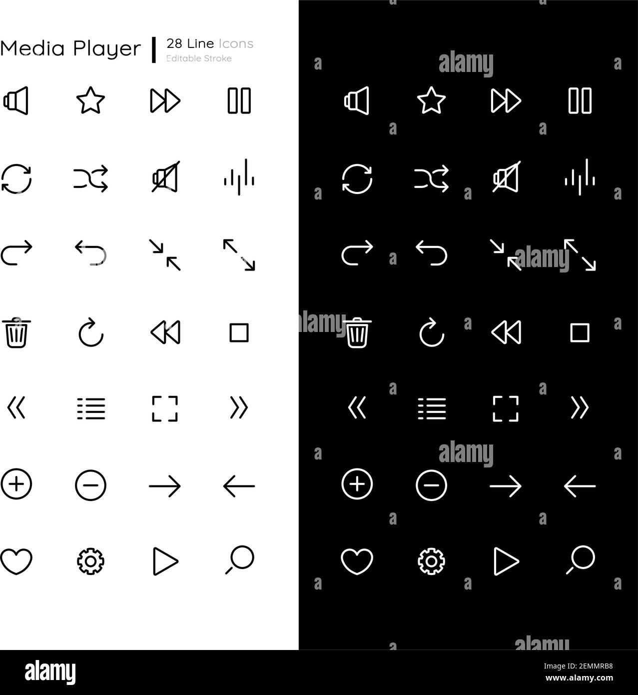 Media player linear icons set for dark and light mode Stock Vector ...