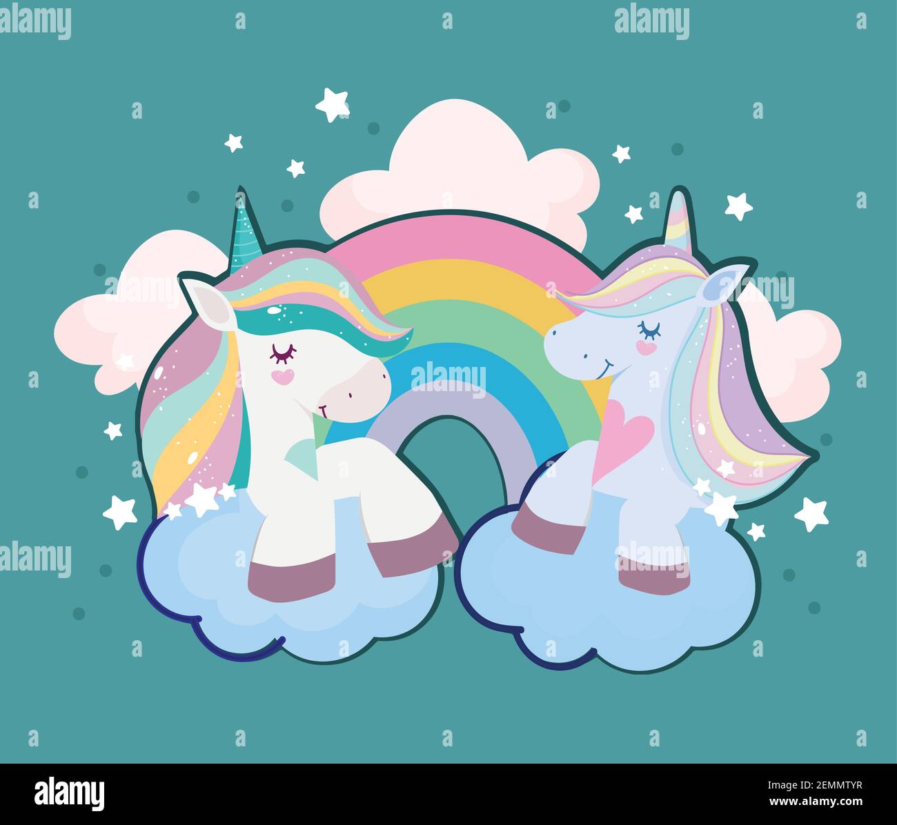 Unicorns Rainbow Clouds Sky Cartoon Stock Vector Image And Art Alamy