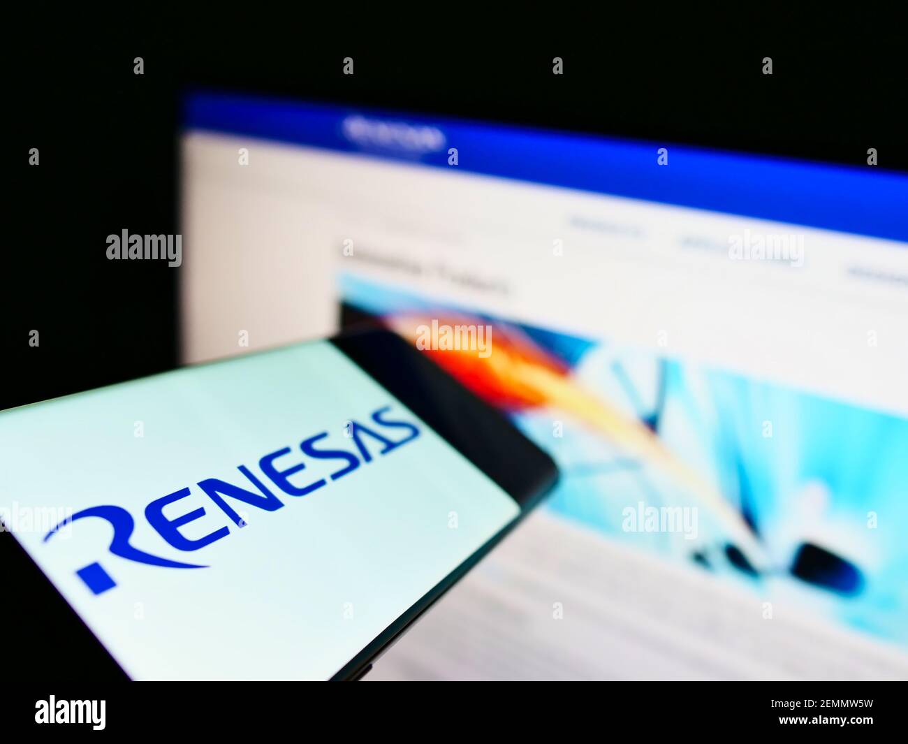 Smartphone with business logo of Japanese company Renesas Electronics ...