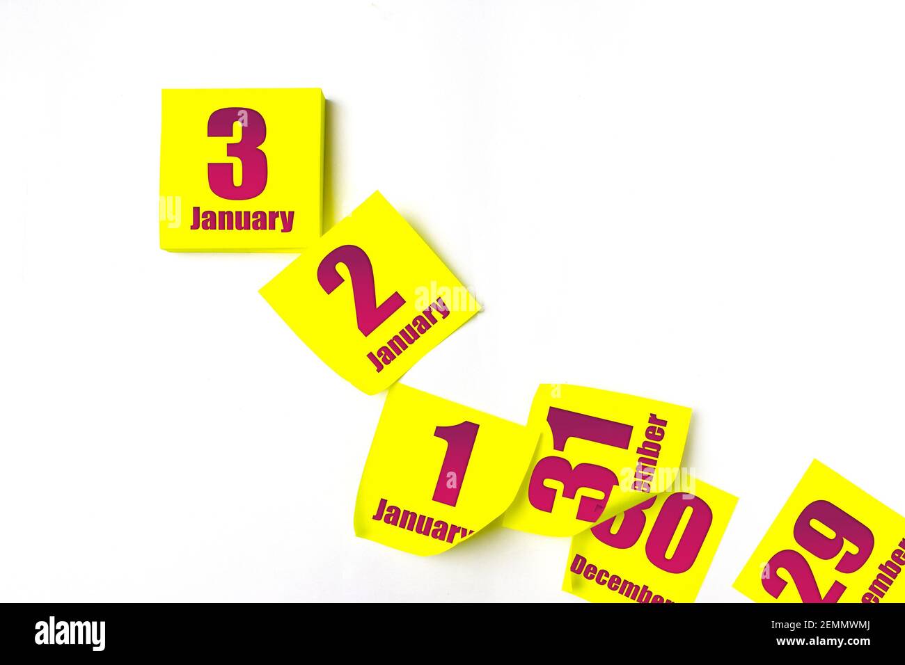 January 3rd. Day 3 of month, Calendar date. Many yellow sheet of the ...