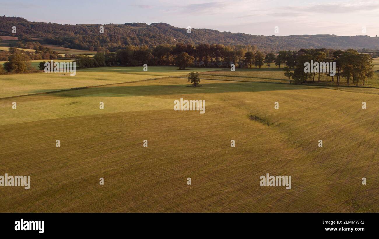 Aerial view of slurry spread Fields on the Towy River floodplain Stock ...