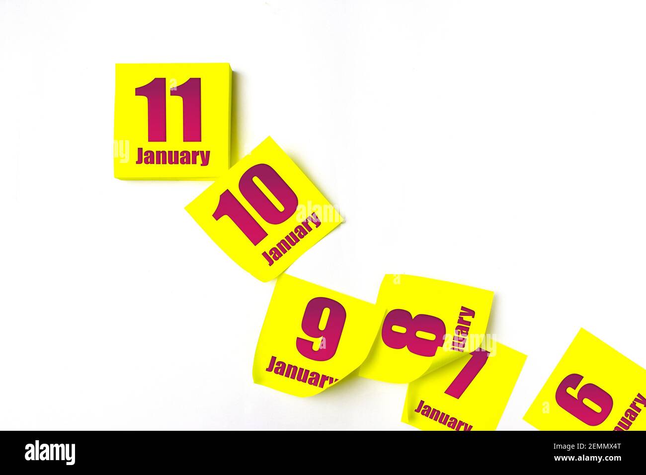 January 11st . Day 11 of month, Calendar date. Many yellow sheet of the ...
