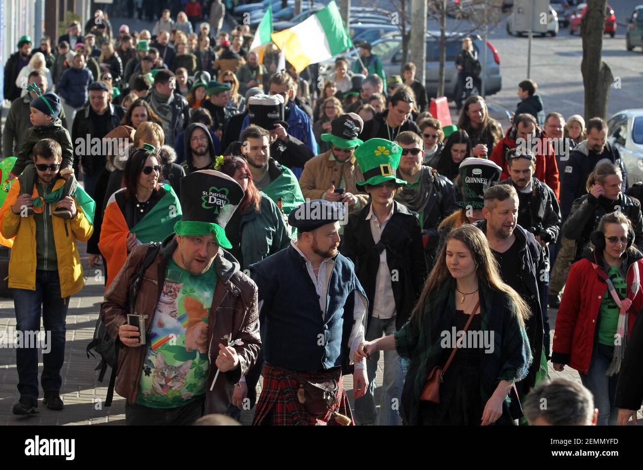 Participants seen dressed in green and with Irish flags during the ...