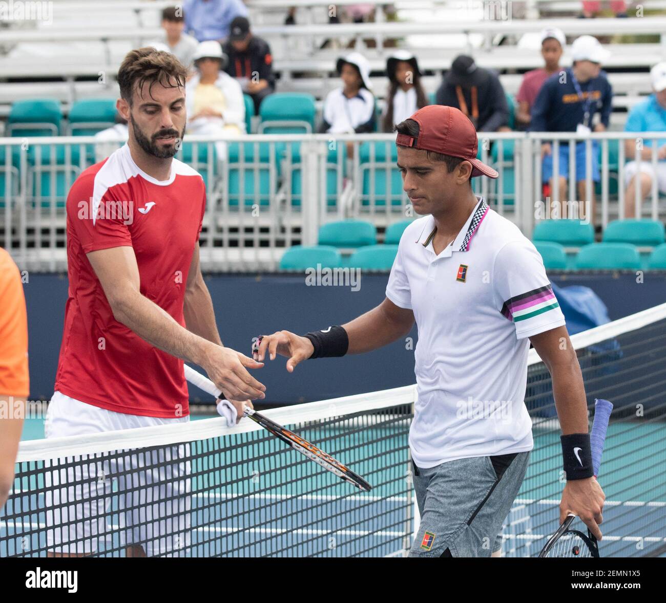 Miami Gardens, FL - MARCH 18: Marcel Granollers of Spain shakes hand ...