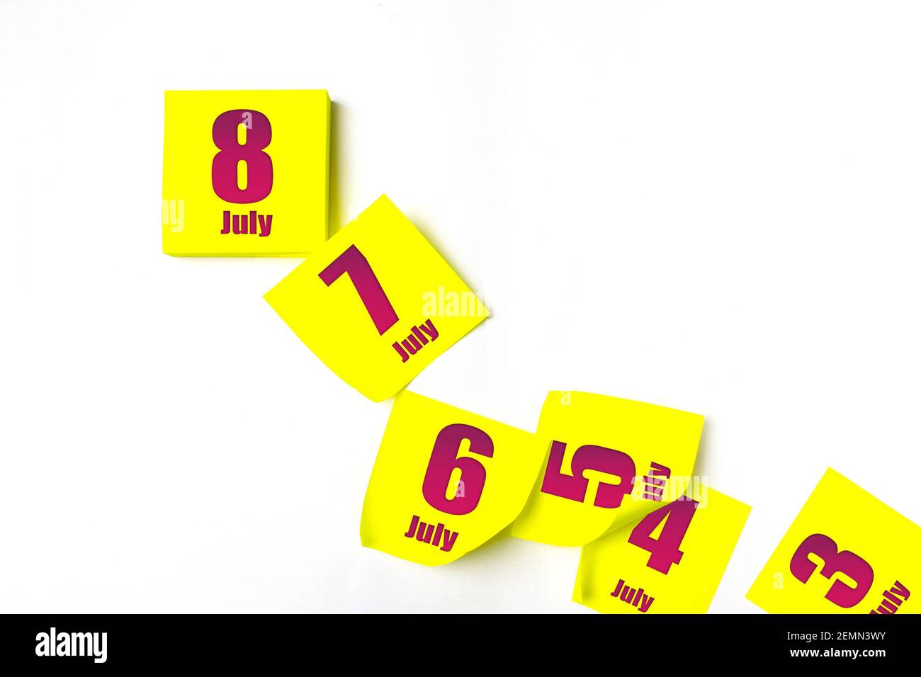 July 8th. Day 8 of month, Calendar date. Many yellow sheet of the ...