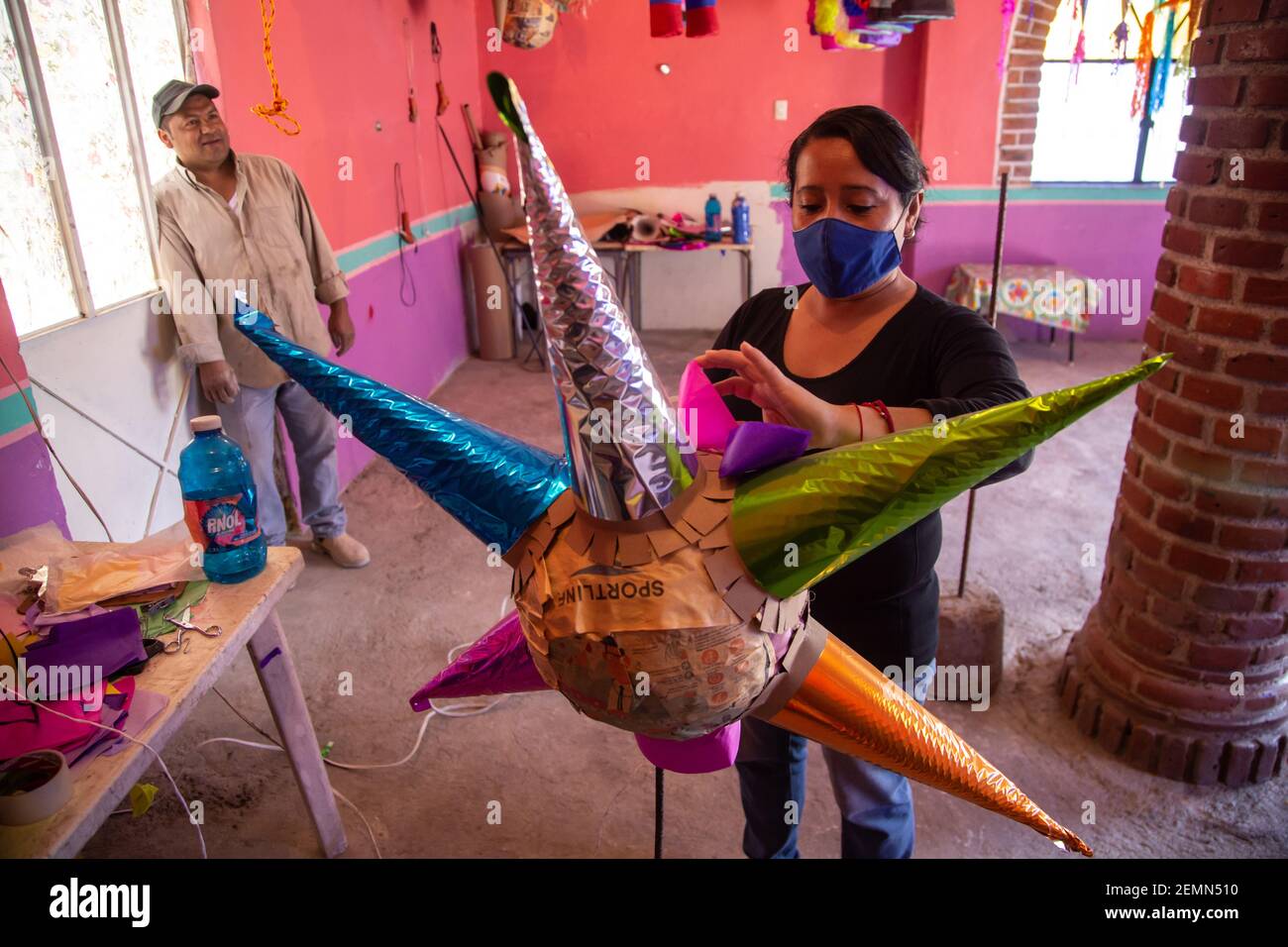 Non Exclusive: ACOLMAN, MEXICO - FEBRUARY 25: A person manufactures a ...