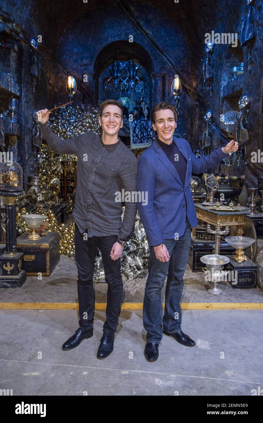 James Phelps (L) and Oliver Phelps in the Lestrange Vault set at the ...