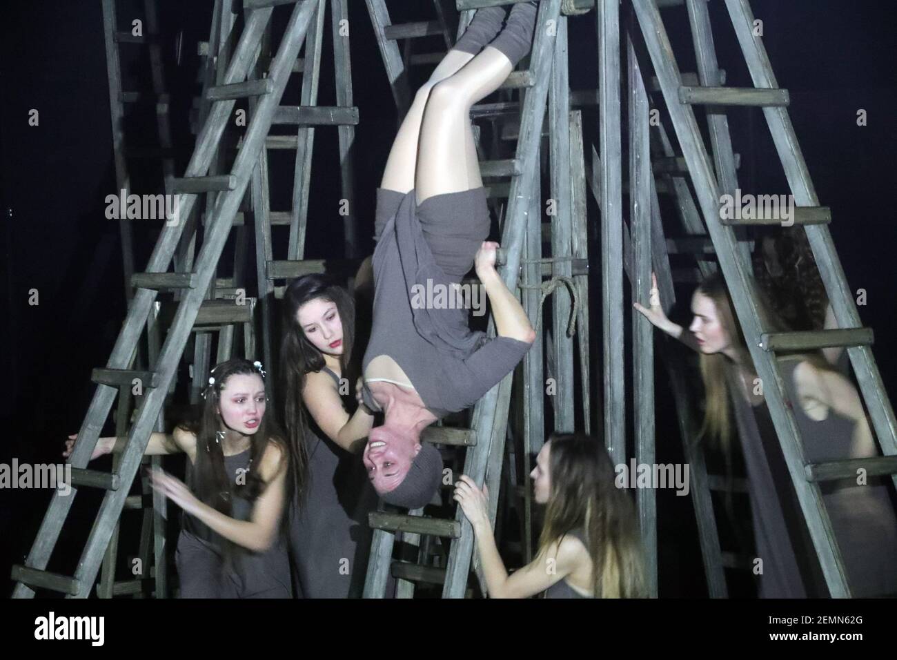 KYIV, UKRAINE - FEBRUARY 24, 2021 - Actors perform during the dress ...