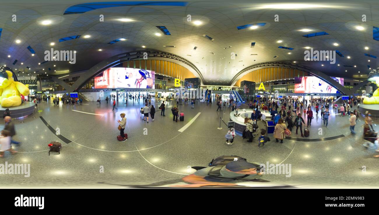 DOHA, QATAR -February 19, 2020 Passengers on metro with transfer in ...