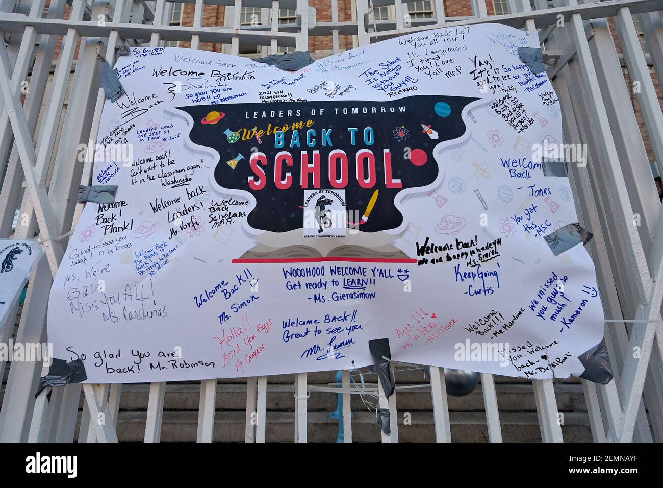 New York, USA. 25th Feb, 2021. A welcome back sign outside Richard R ...