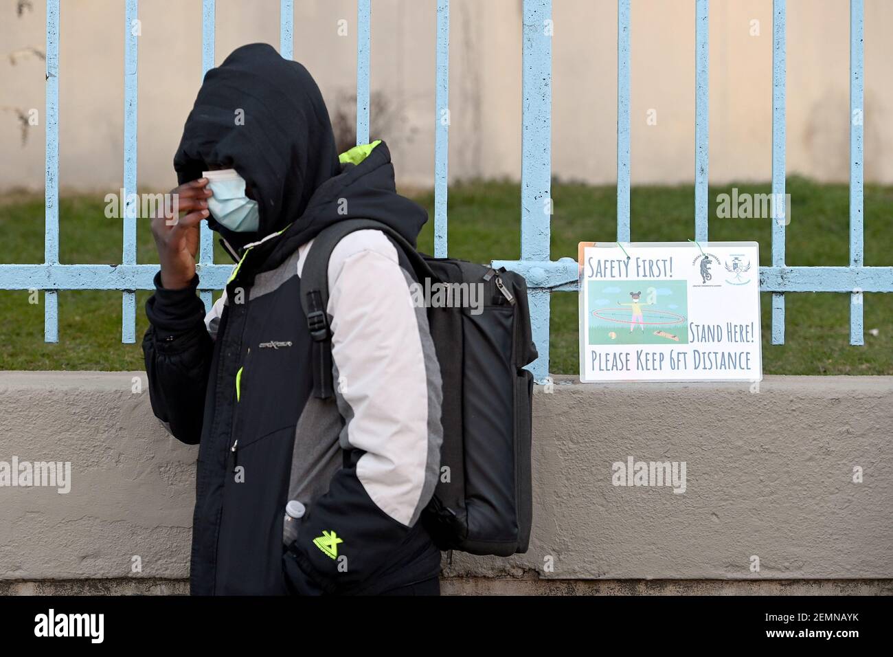 New York, USA. 25th Feb, 2021. A student stands in line to to resume in ...