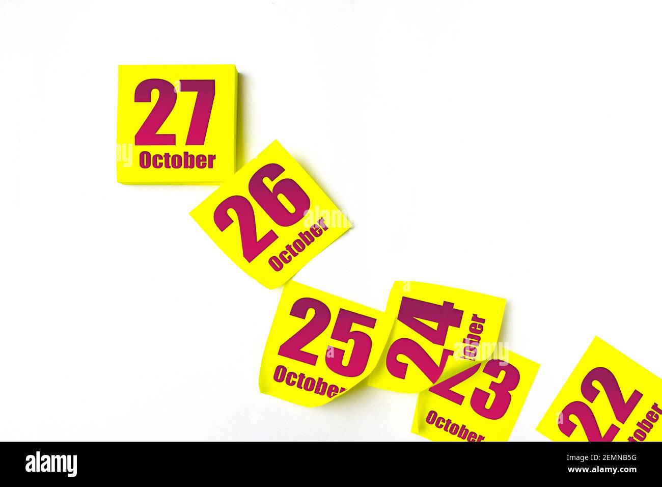 October 27th. Day 27 of month, Calendar date. Many yellow sheet of the ...