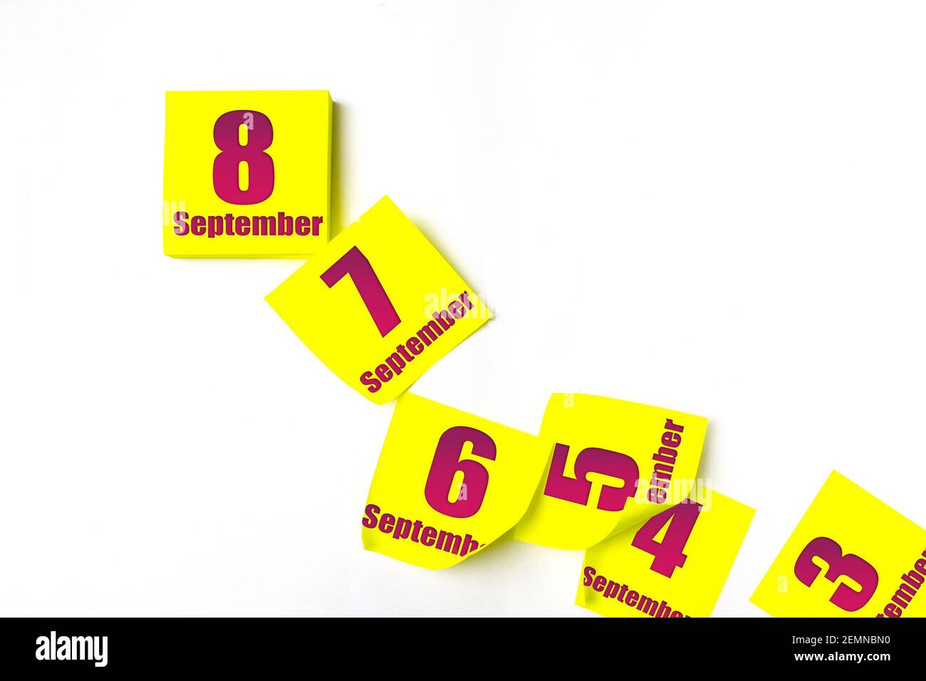 September 8th. Day 8 of month, Calendar date. Many yellow sheet of the ...