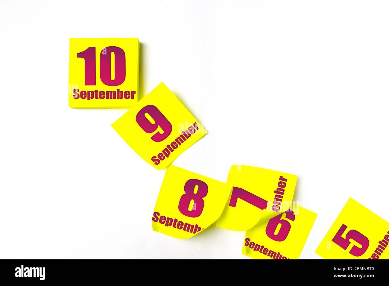 September 10th. Day 10 of month, Calendar date. Many yellow sheet of ...