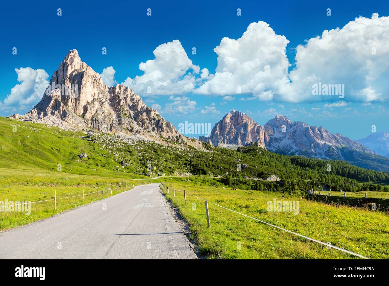Road to the hight mountains. Alpine road in mounts. Panoramic Landscape ...