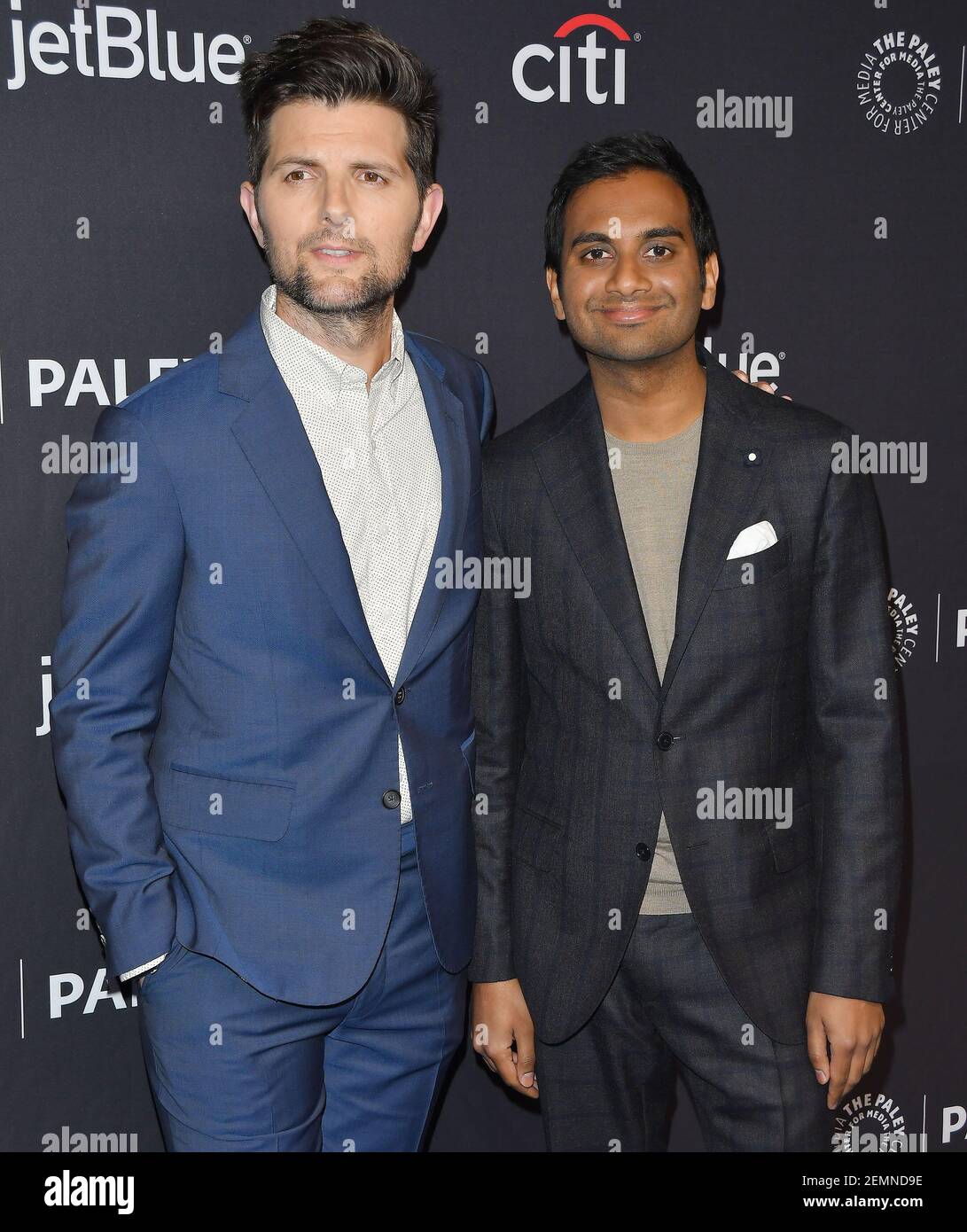 (L-R) Adam Scott and Aziz Ansari at The Paley Center For Media's 2019 ...