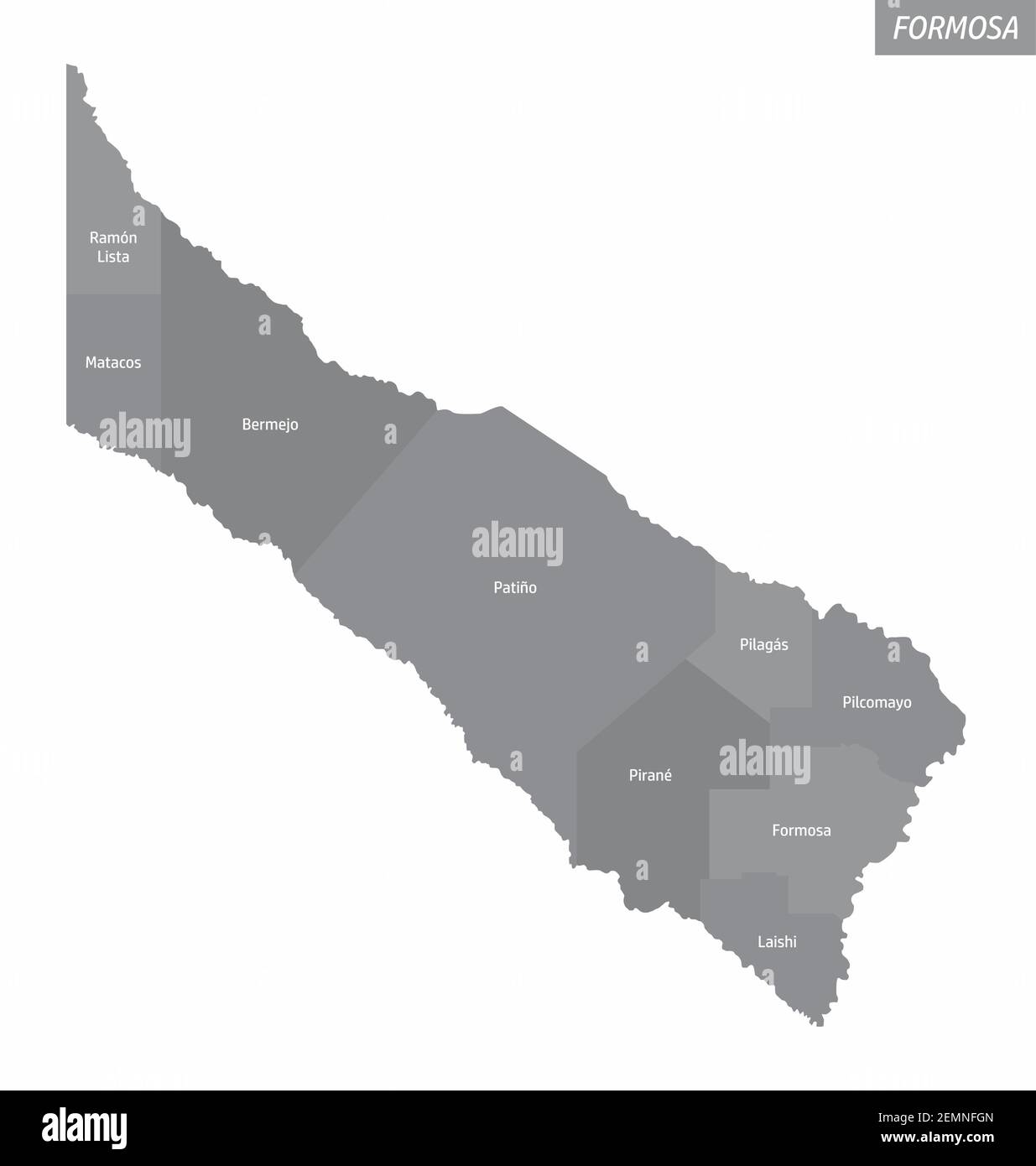 The Formosa province isolated map divided in grayscale areas with ...