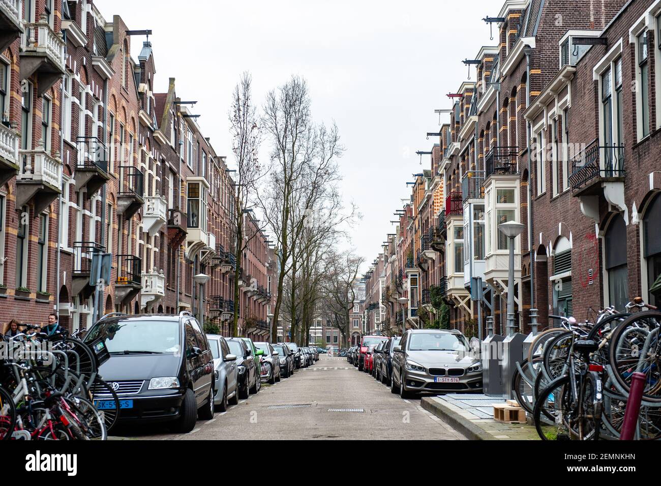 A view of old buildings with hooks on the top, at the Amsterdam Oost ...