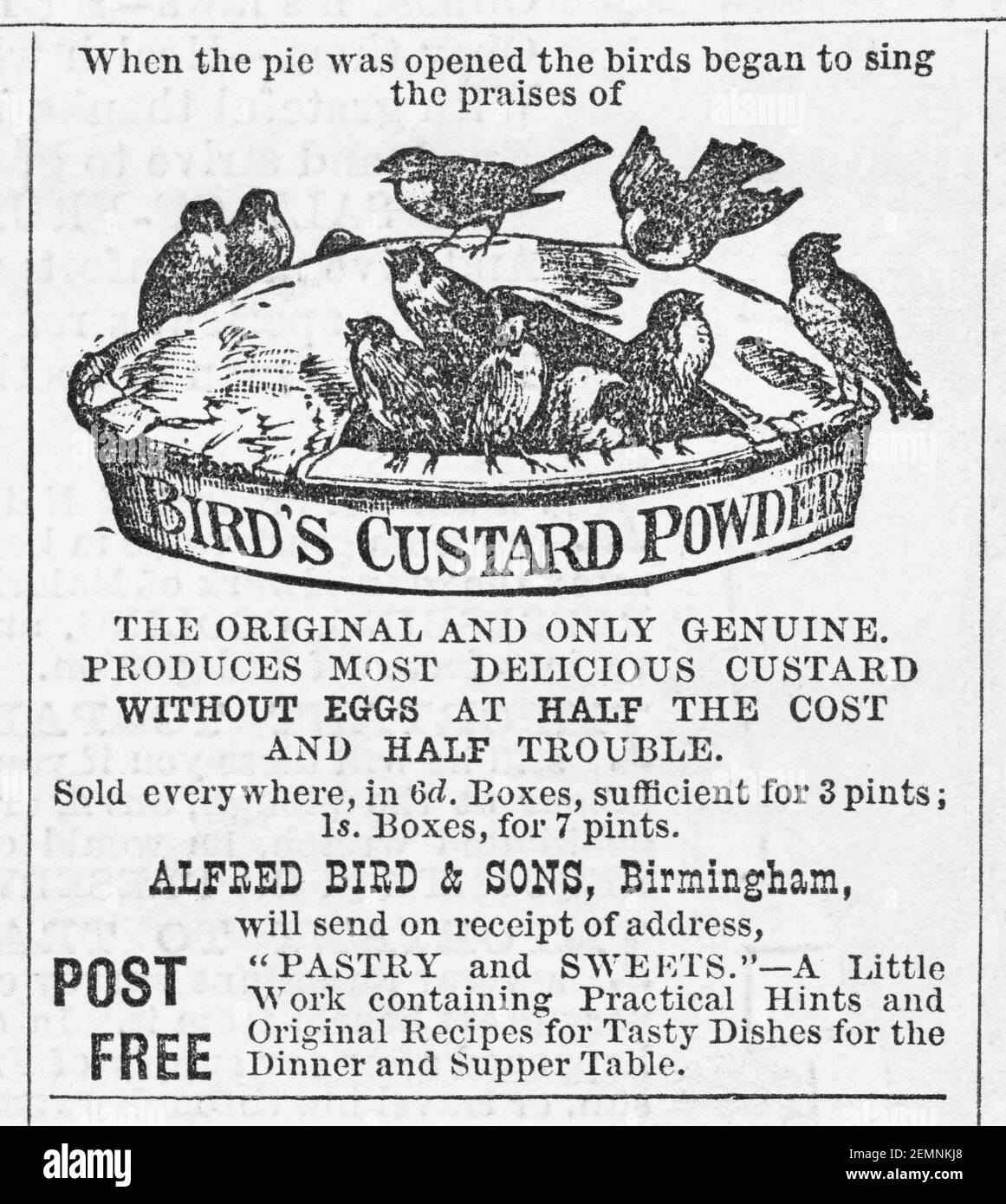 Old Victorian magazine newsprint Bird's Custard Powder advert from 1883 ...