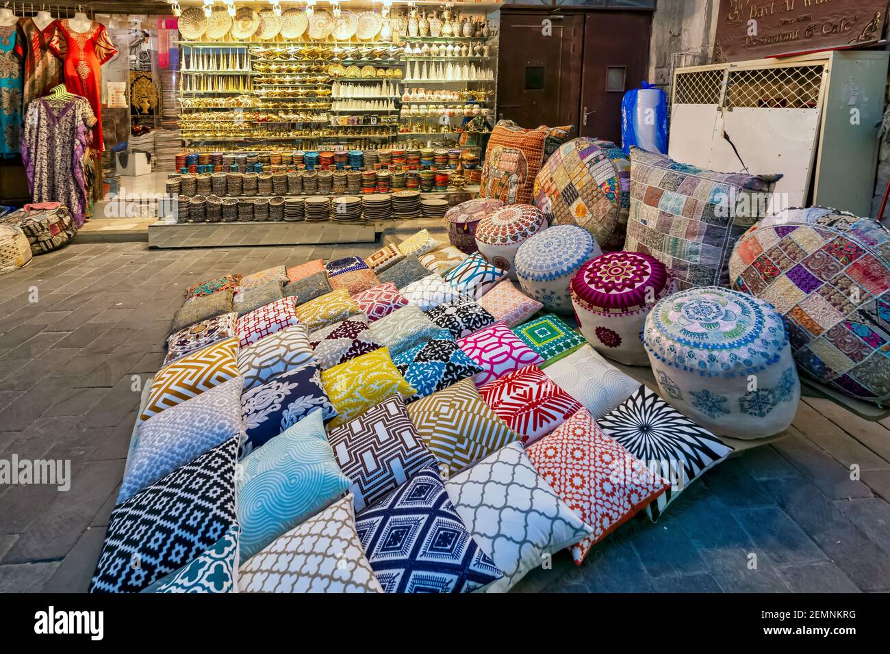 The traditional Arab style bazaar at Dubai Old Souq, DUBAI United Arab ...