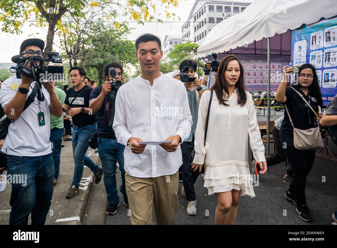 Future Forward Party leader Thanathorn Juangroongruangkit together with his wife Rawiphan ...