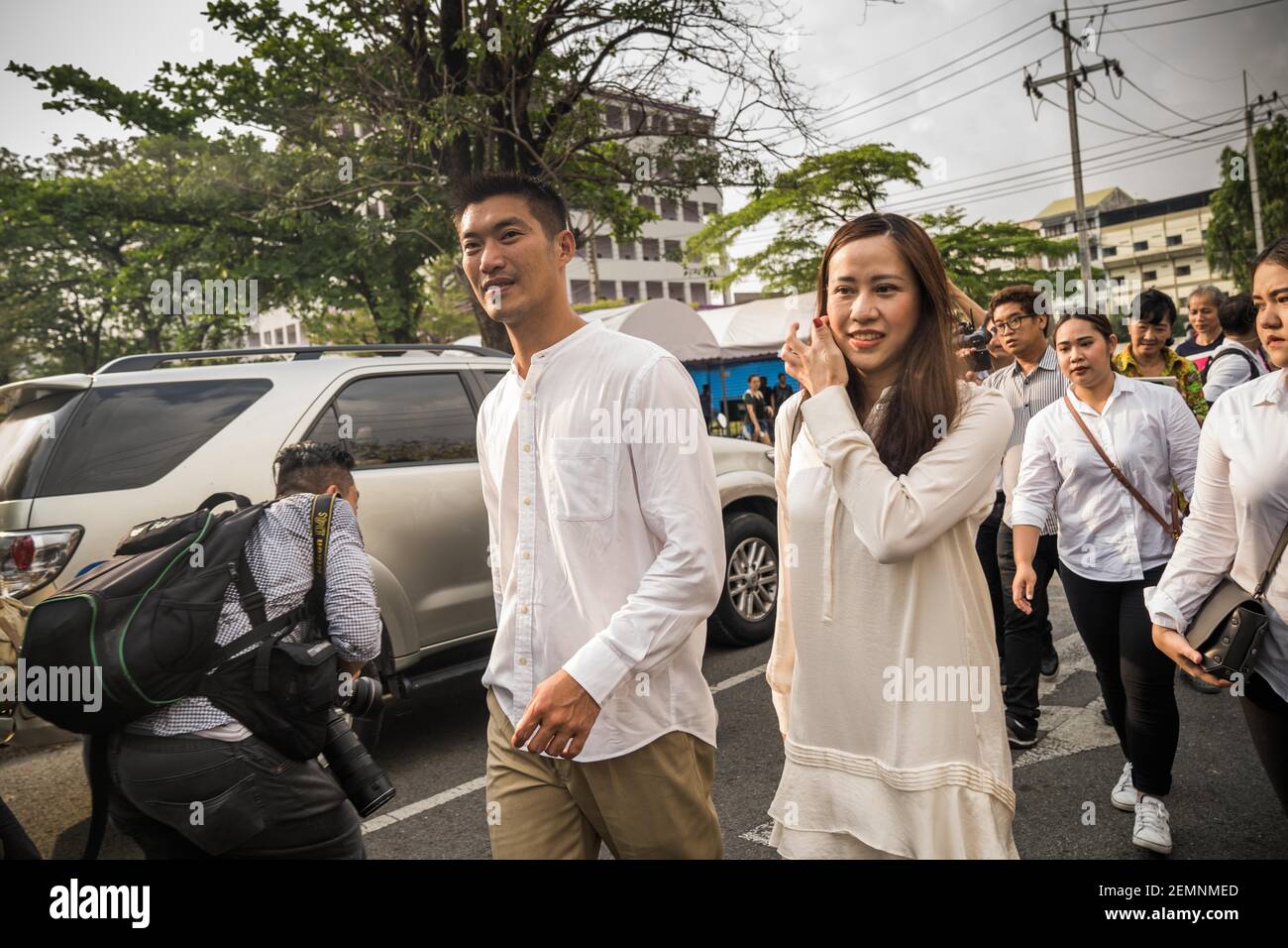 Future Forward Party leader Thanathorn Juangroongruangkit together with his wife Rawiphan ...