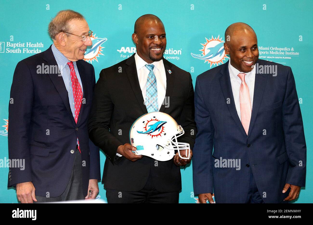 Miami Dolphins owner Stephen Ross with his new head coach Brian Flores ...