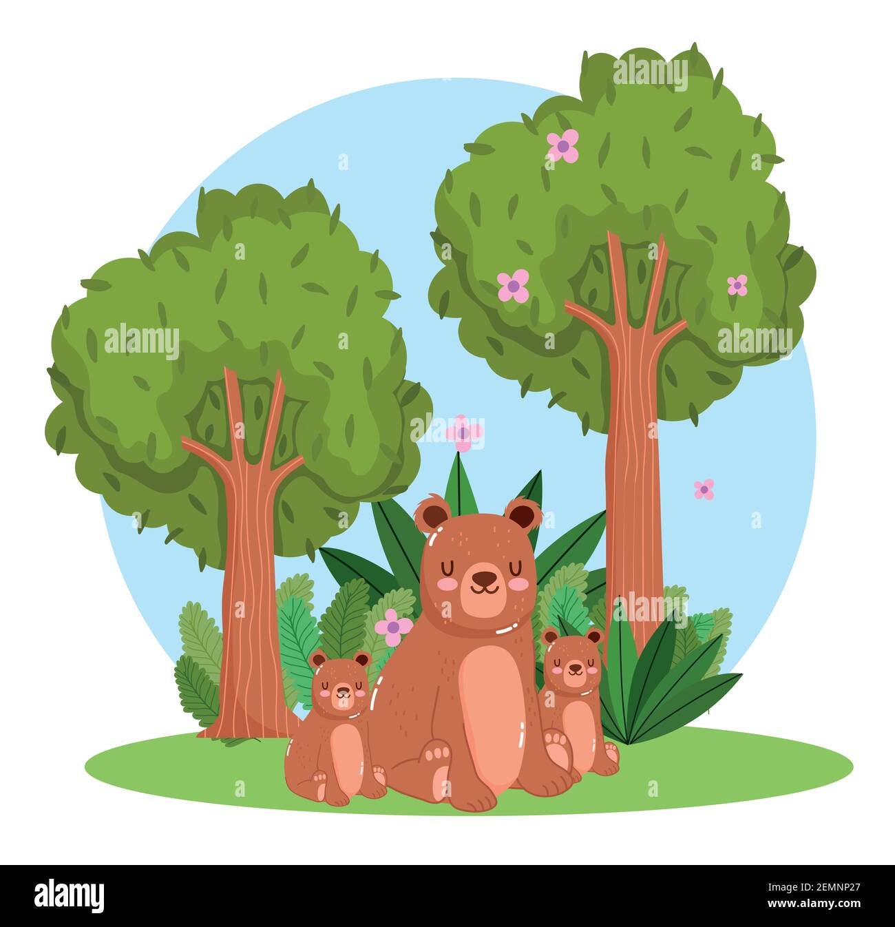 Animals bears tree foliage cartoon Stock Vector Image & Art - Alamy