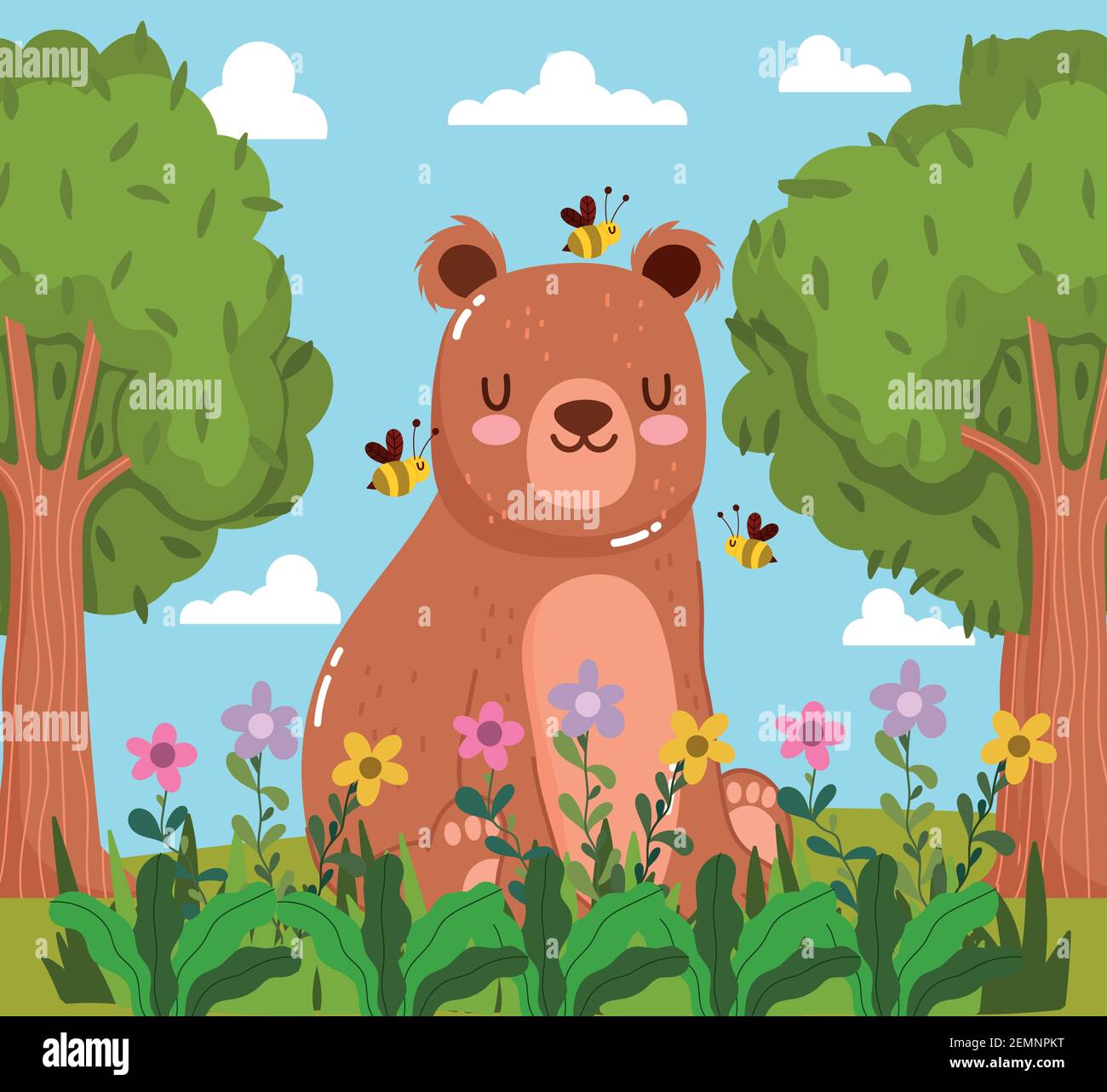 Animals bear bees flowers trees Stock Vector Image & Art - Alamy