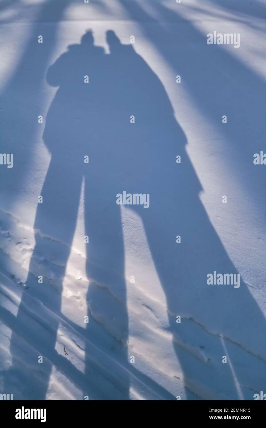 Male and female shadows in the snow. Male and female shadow on the snow ...
