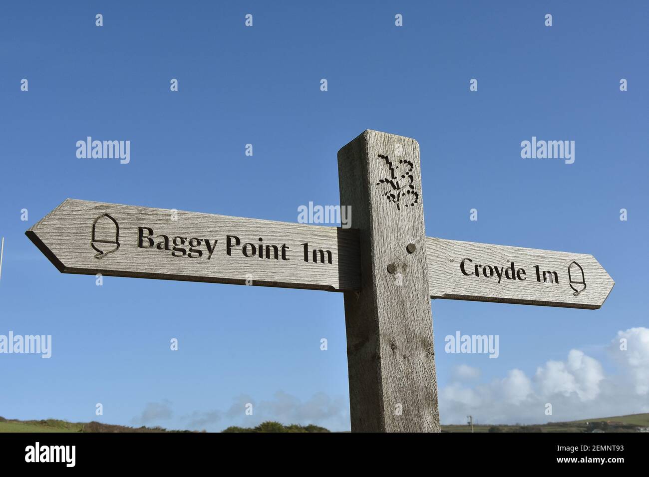 Signs around Baggy Point, Baggy Point, North Devon Coast Stock Photo ...