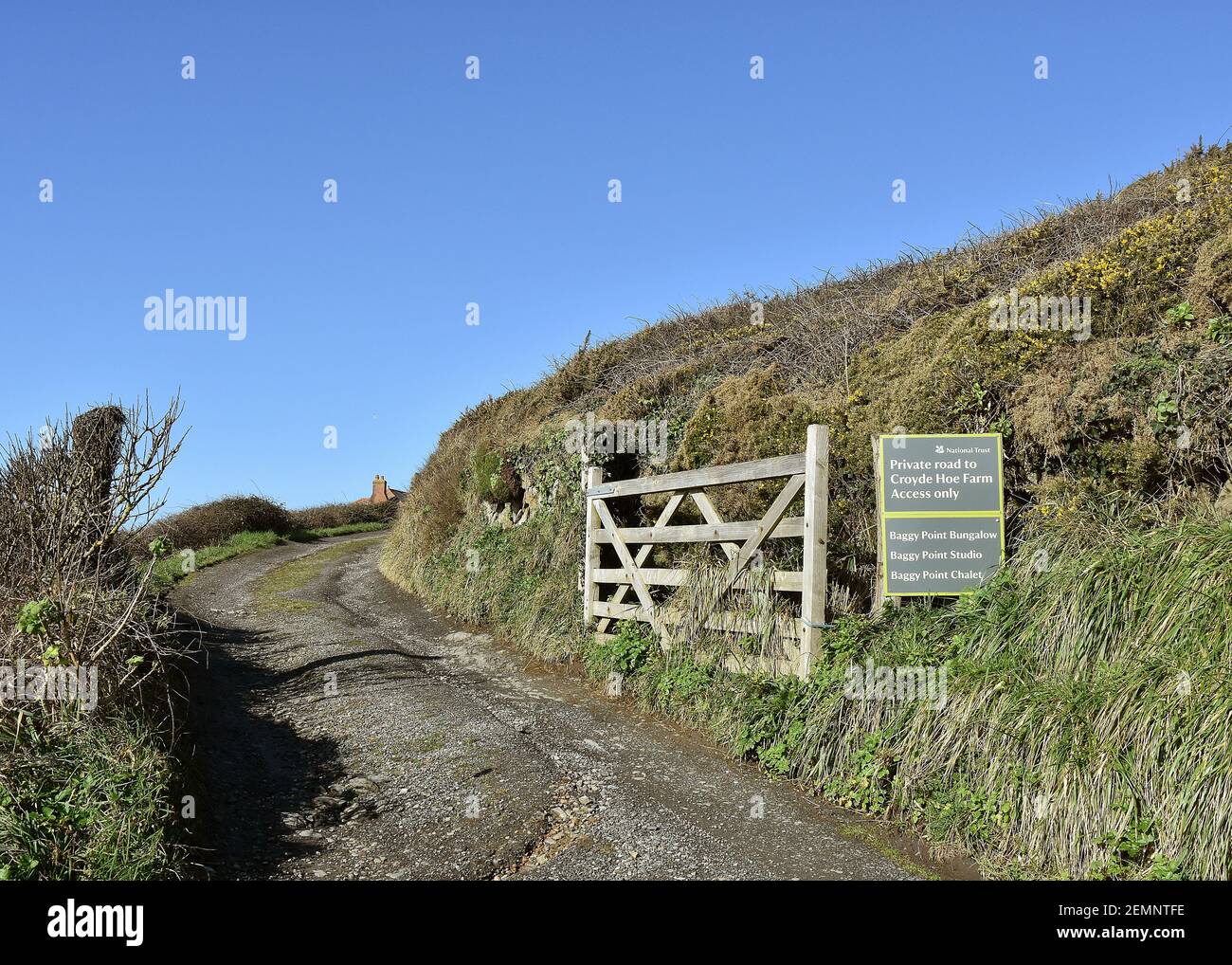 Signs around Baggy Point, Baggy Point, North Devon Coast Stock Photo ...