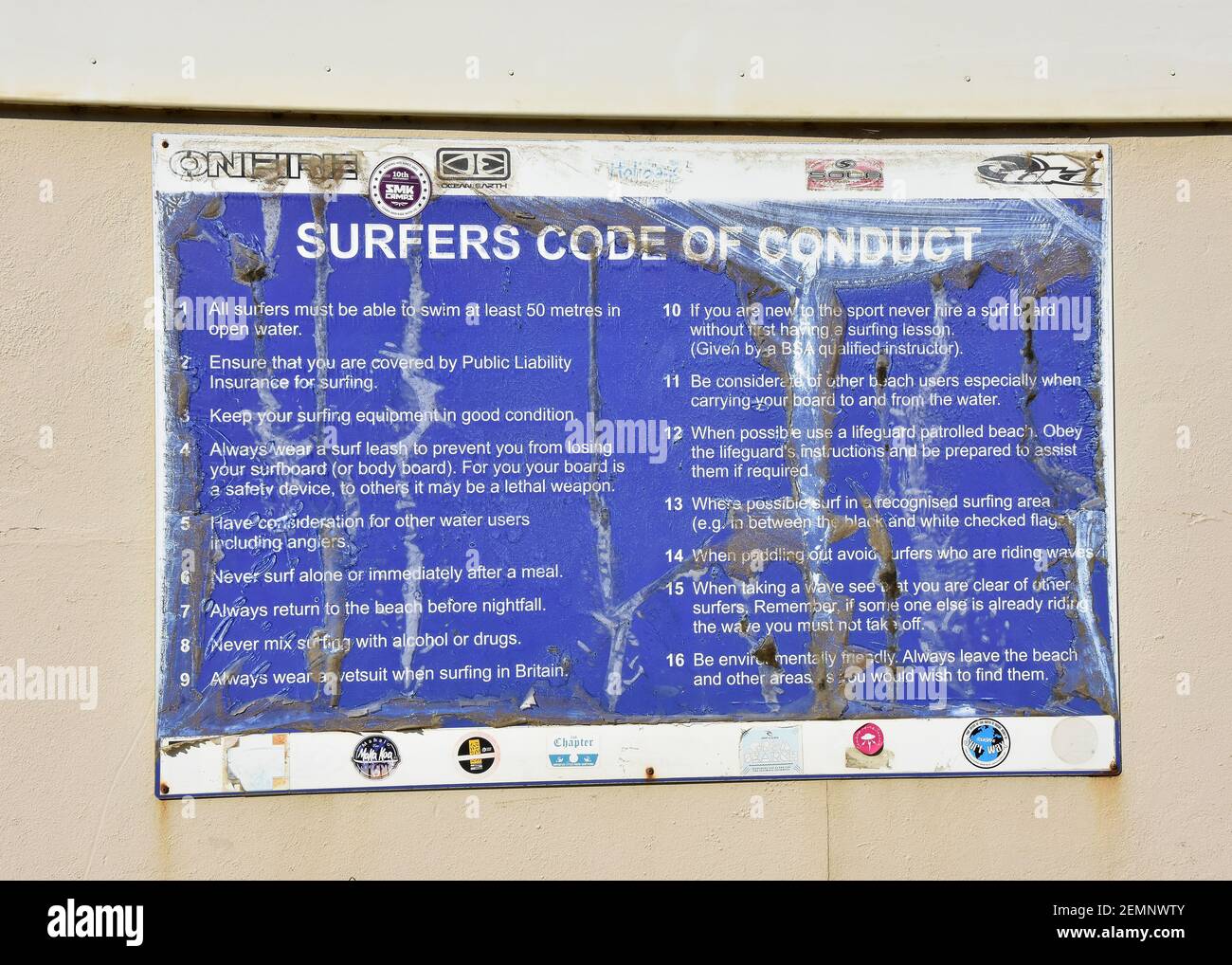 Surfers Code of Conduct, Signs, Signage, North Devon Stock Photo - Alamy