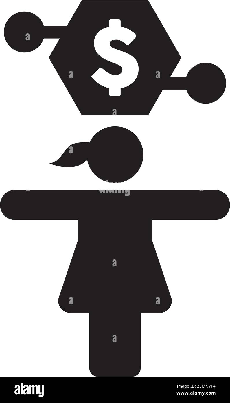 Digital money icon vector dollar currency symbol with female person for ...