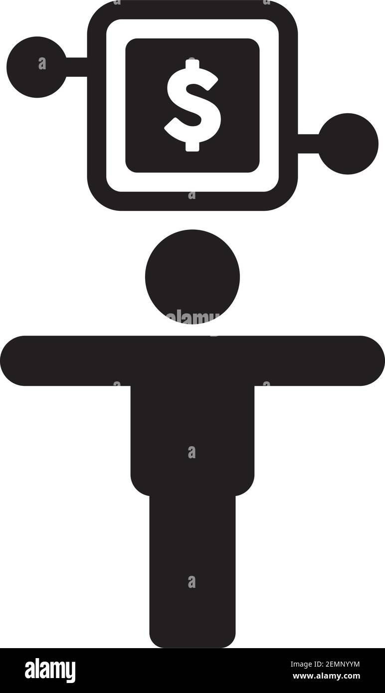 Digital Money Icon Vector Dollar Currency Symbol With Male Person For Currency Transaction In A