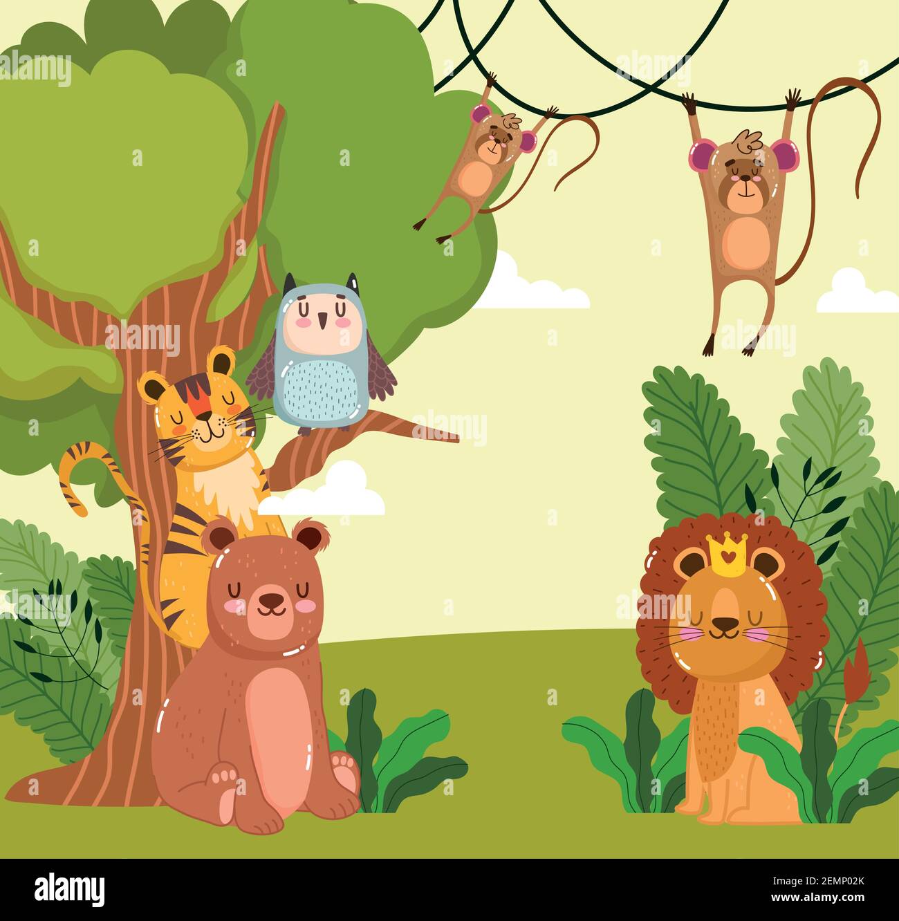 Animals tree nature foliage cartoon Stock Vector Image & Art - Alamy