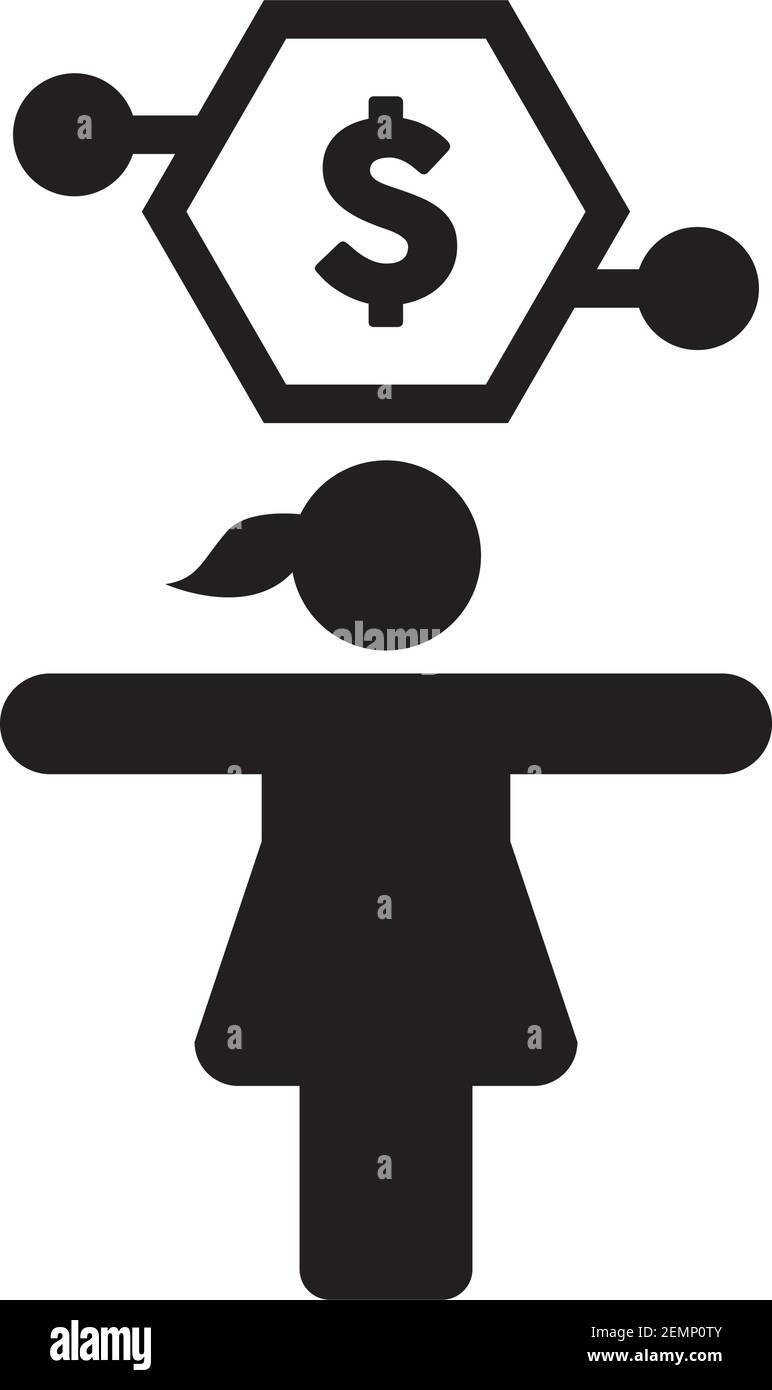 Dollar icon vector currency transaction symbol with female person for ...