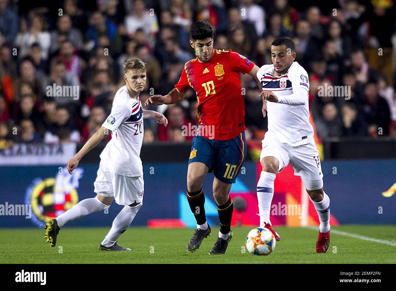 Spain's Marco Asensio, Norway's Martin Odegaard and during the ...