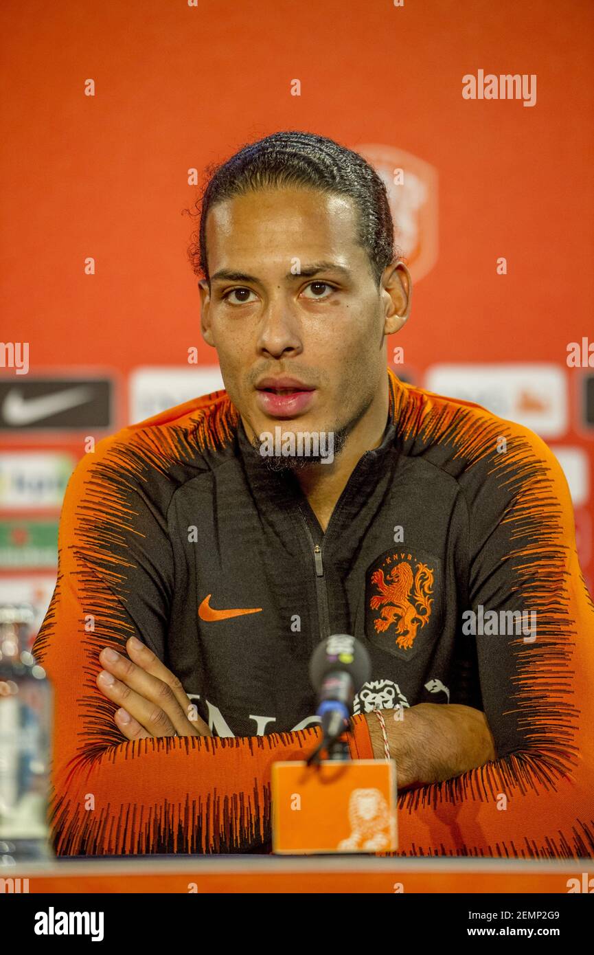 Dutch national soccer team player Virgil van Dijk attends a press ...