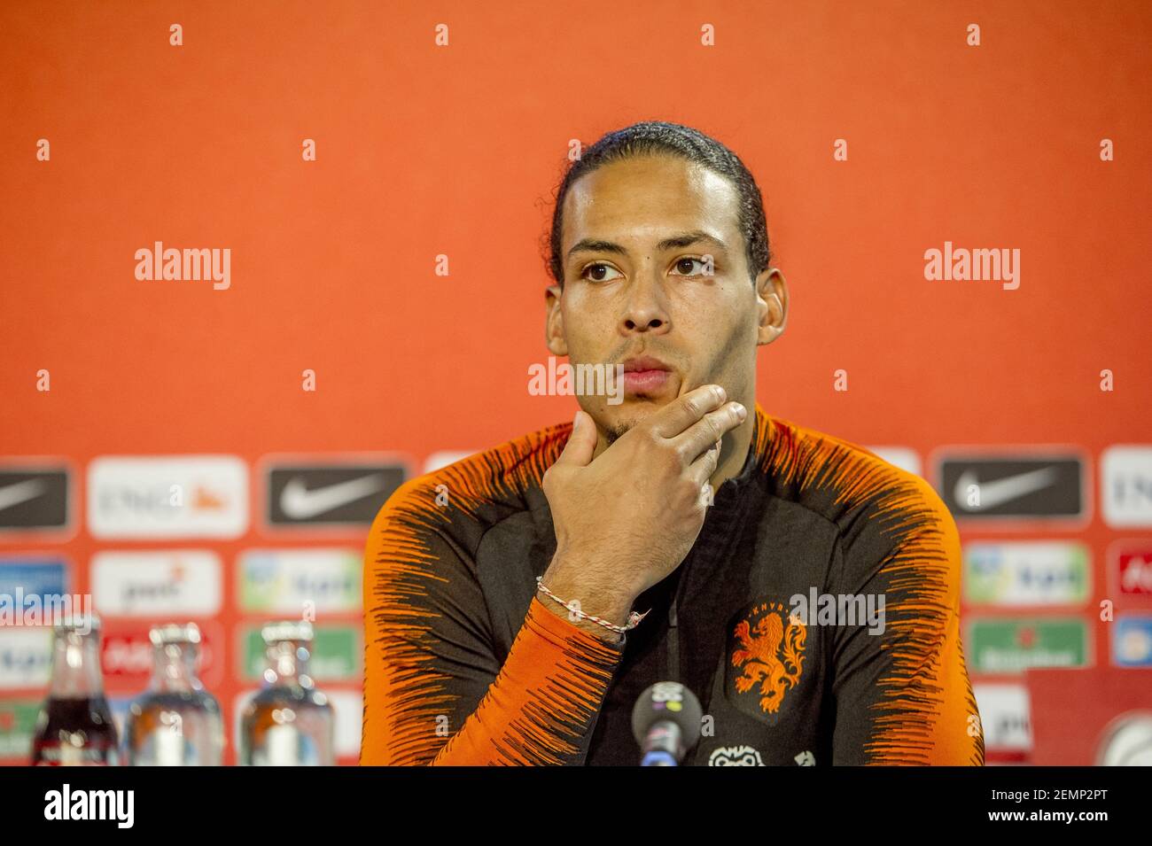 Dutch national soccer team player Virgil van Dijk attends a press ...