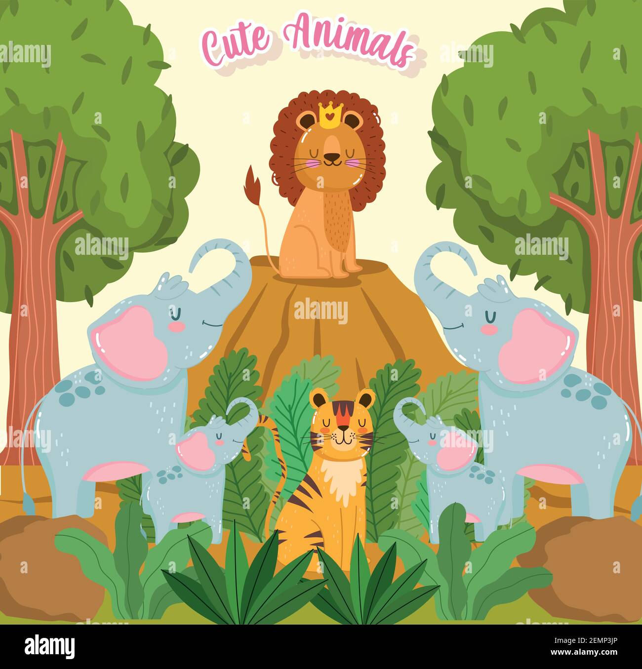 Cute animals trees nature cartoon Stock Vector Image & Art - Alamy