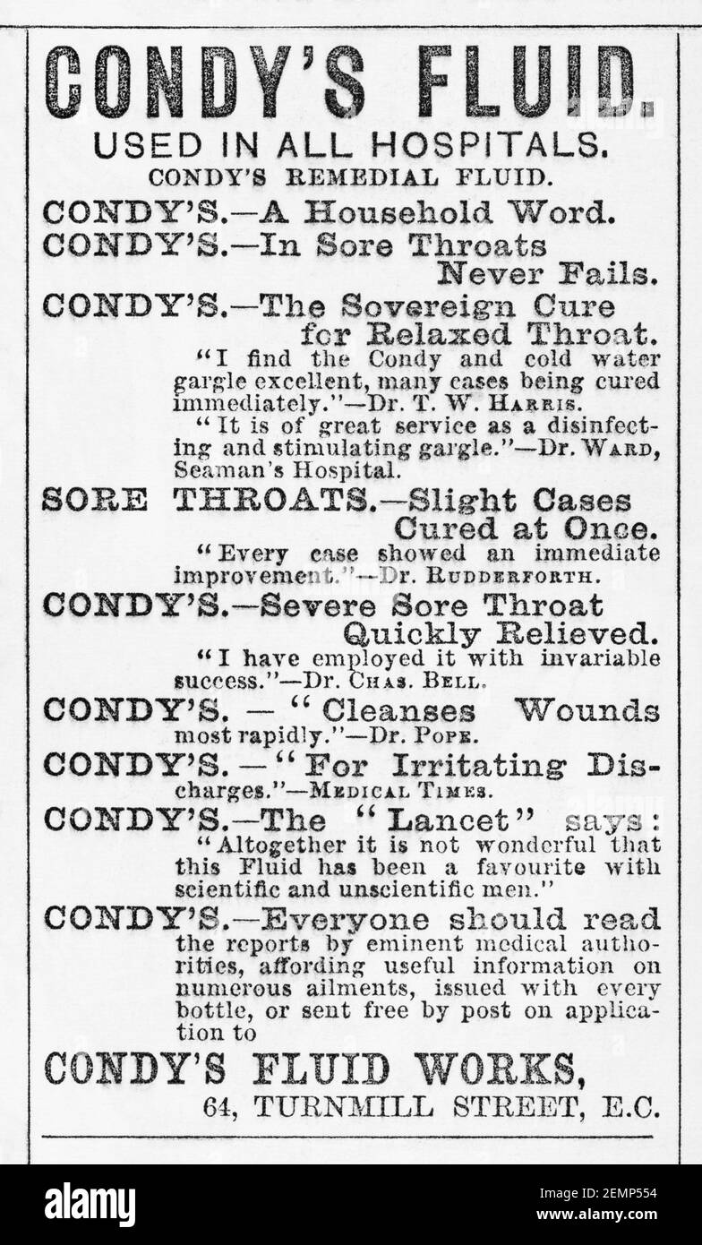 Old Victorian magazine newsprint Condy's miracle remedial fluid ...